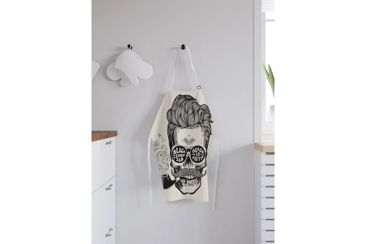 Кухонный фартук JOYARTY Курящий череп с усами, универсальный размер для женщин и мужчин ap_40067 ...