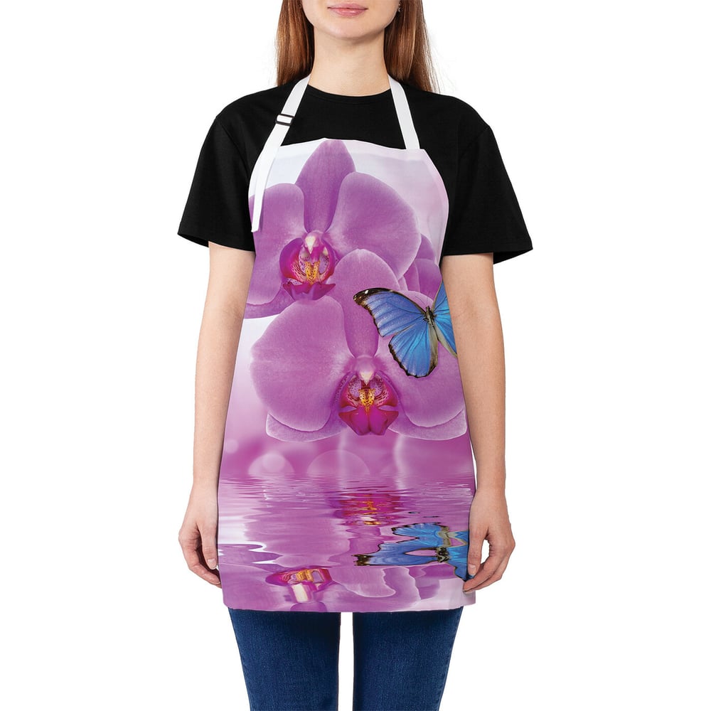 Кухонный фартук JOYARTY Бабочка на орхидее, универсальный размер для женщин и мужчин ap_11023 ...