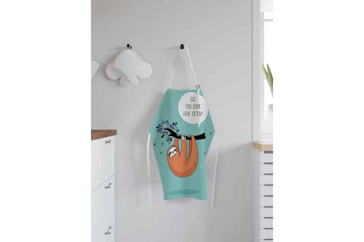 Кухонный фартук JOYARTY Ленивец на ветке, универсальный размер для женщин и мужчин ap_26329 ...