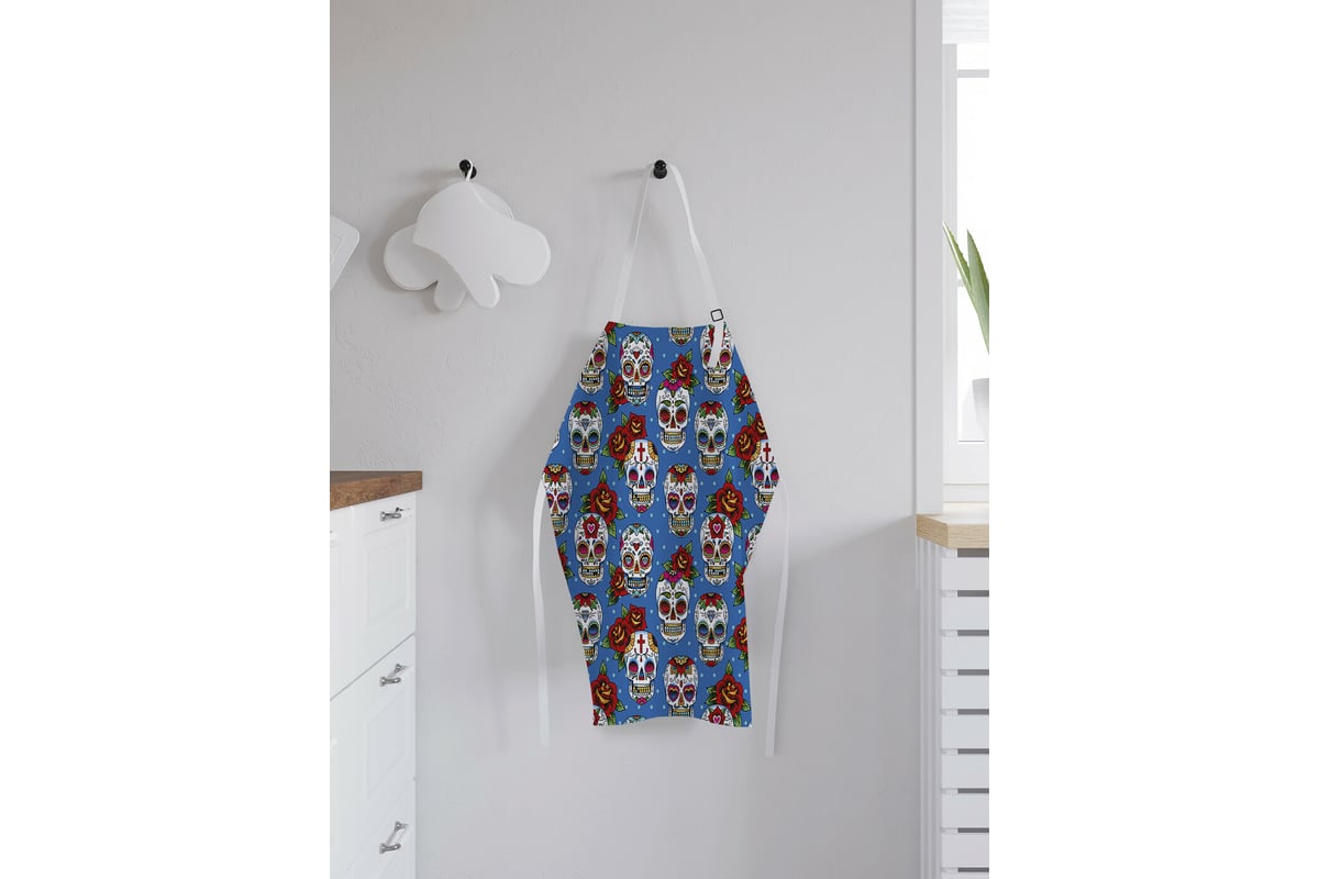 Кухонный фартук JOYARTY Черепа с цветами, универсальный размер для женщин и мужчин ap_35946 ...