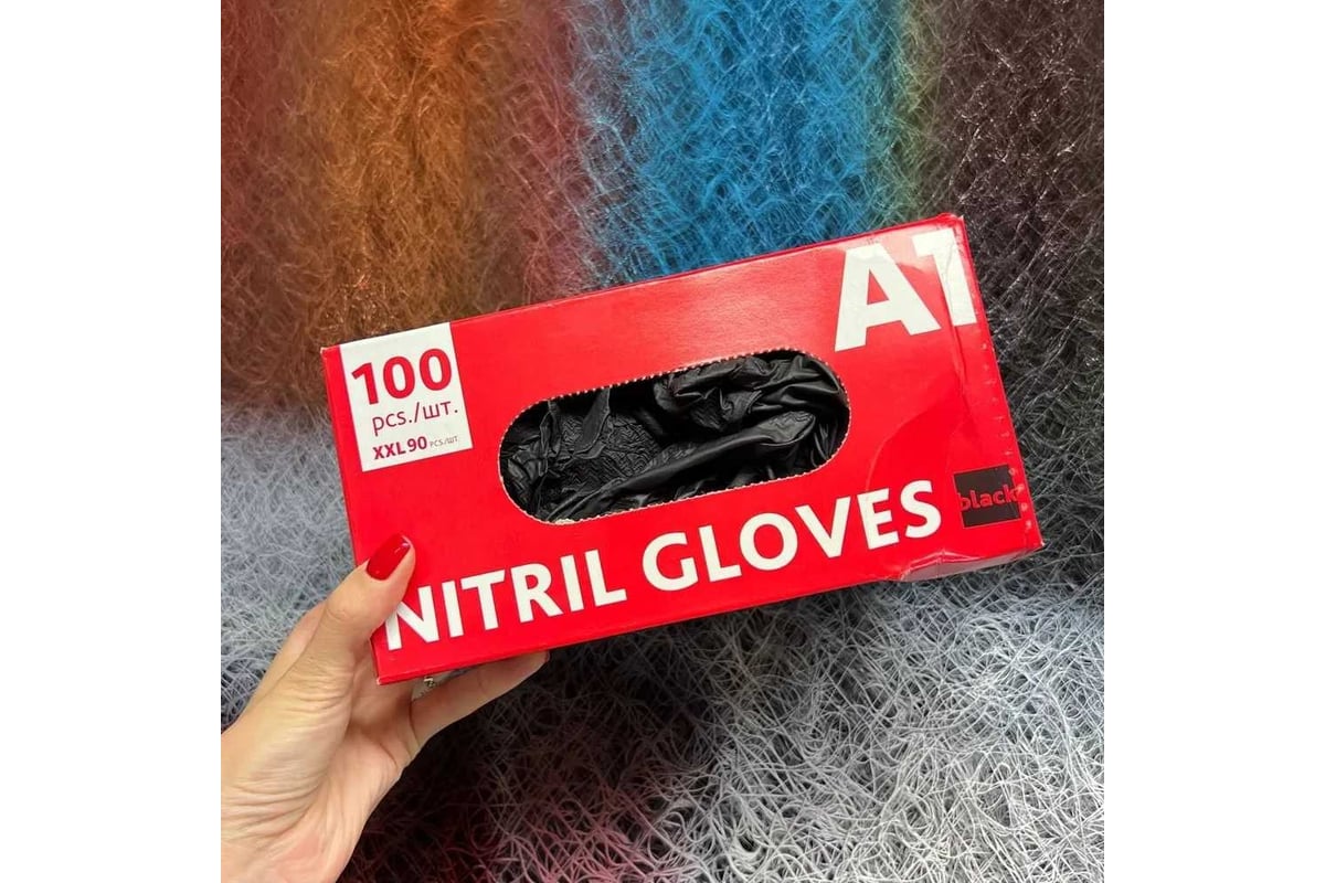 Нитриловые перчатки А1 NITRIL GLOVES черные, размер L, упаковка 100шт ...