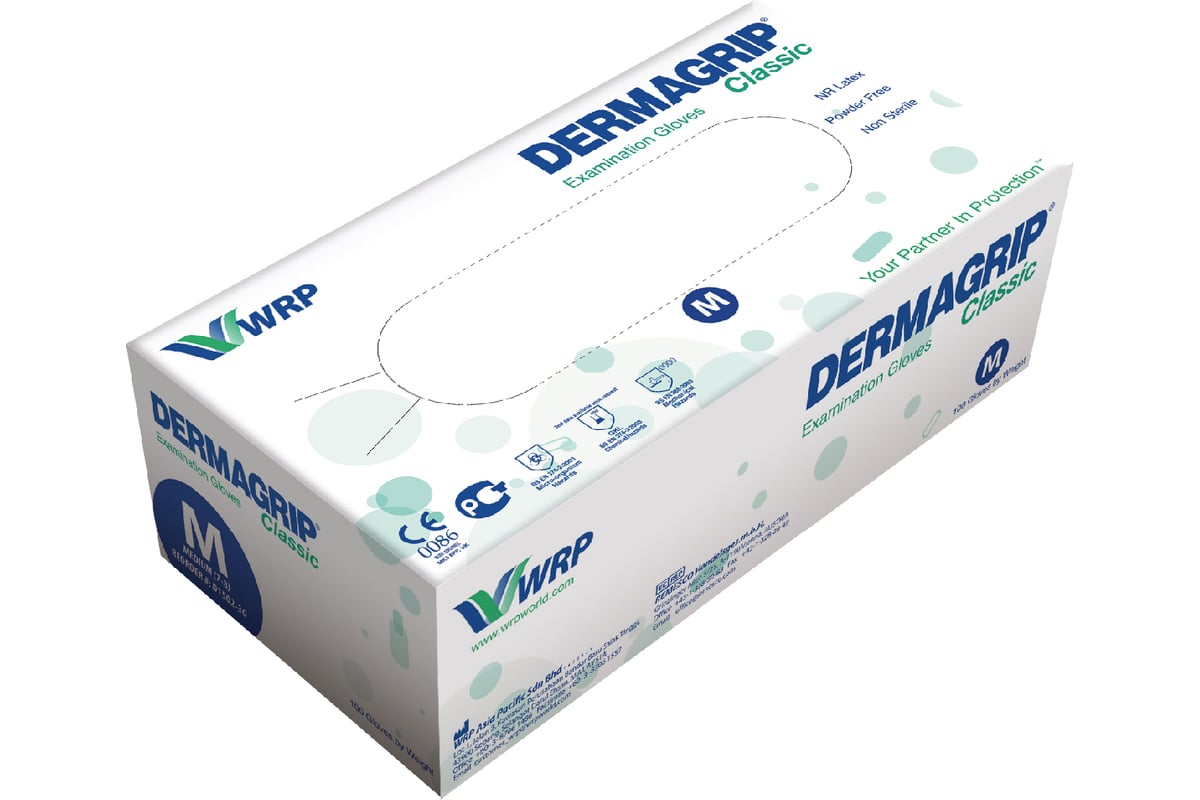 Латексные смотровые перчатки Dermagrip CLASSIС 100 штук, размер M ...
