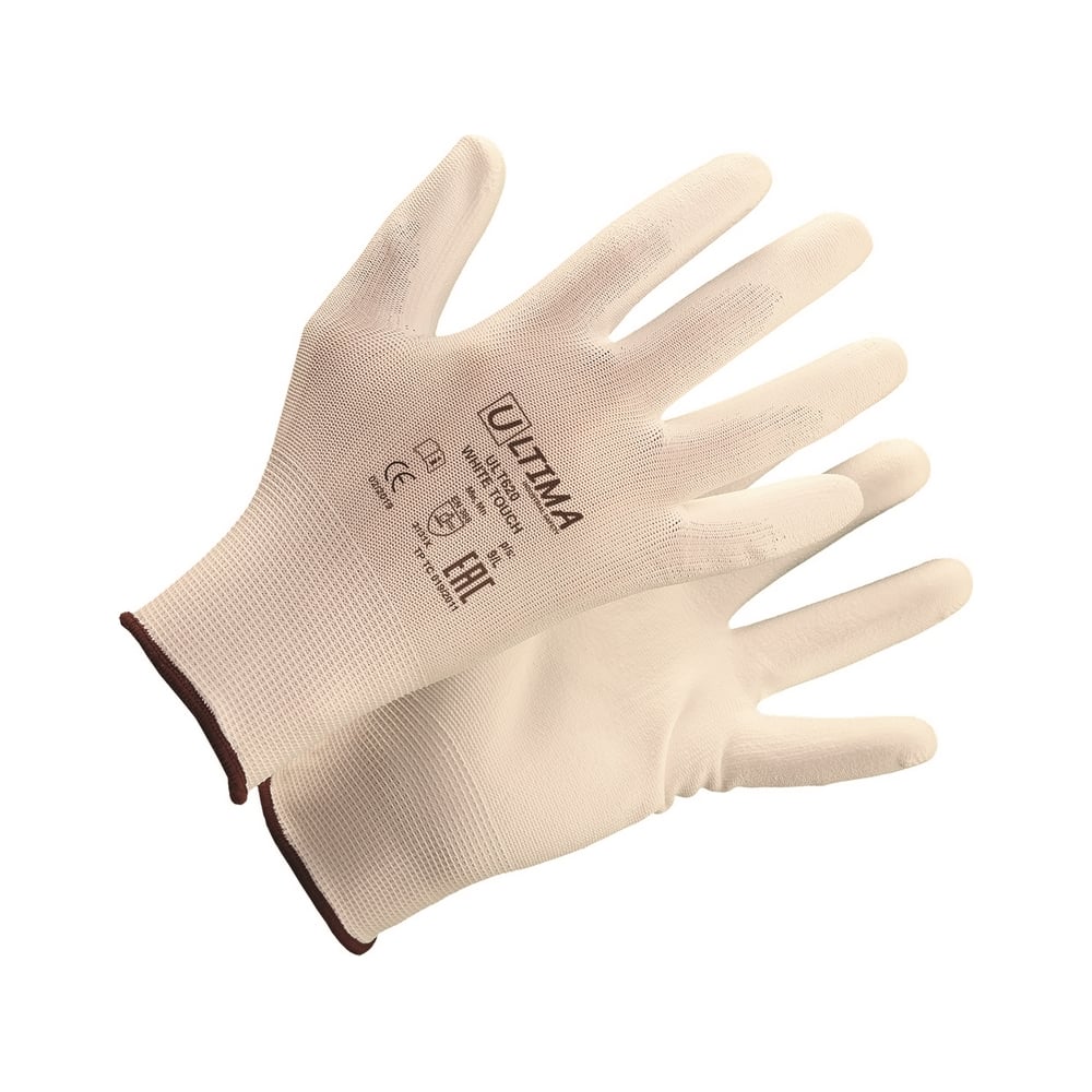 Нейлоновые перчатки с полиуретановым покрытием ULTIMA WHITE TOUCH белые ...