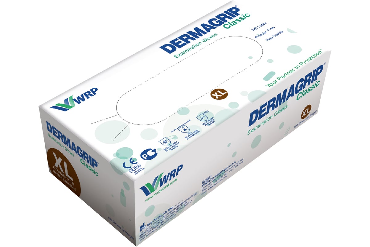 Смотровые латексные перчатки DERMAGRIP CLASSIC 100 штук, размер XL ...