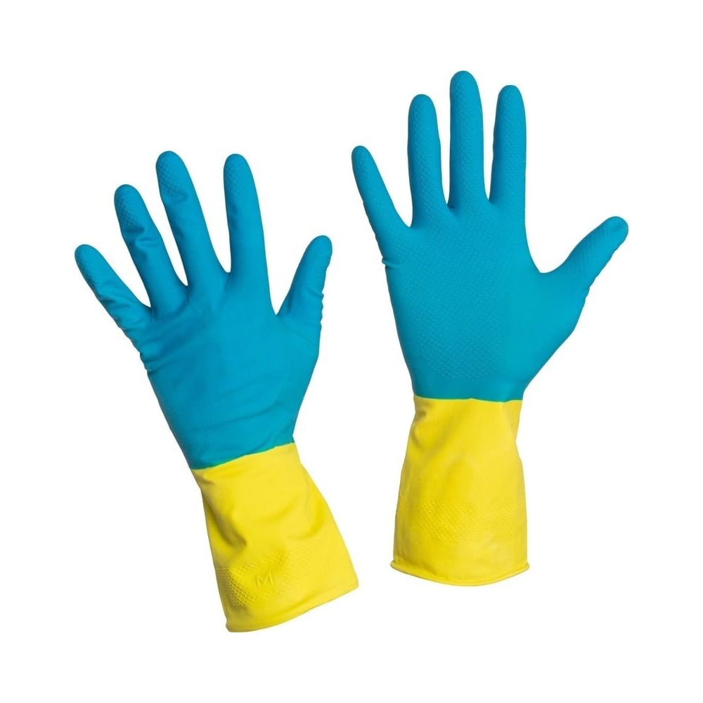 Перчатки хозяйственные латексные MASTER БИКОЛОР ЛЮКС размер ХL (синий+желтый) 144 ИМПОРТ 405-134 ...