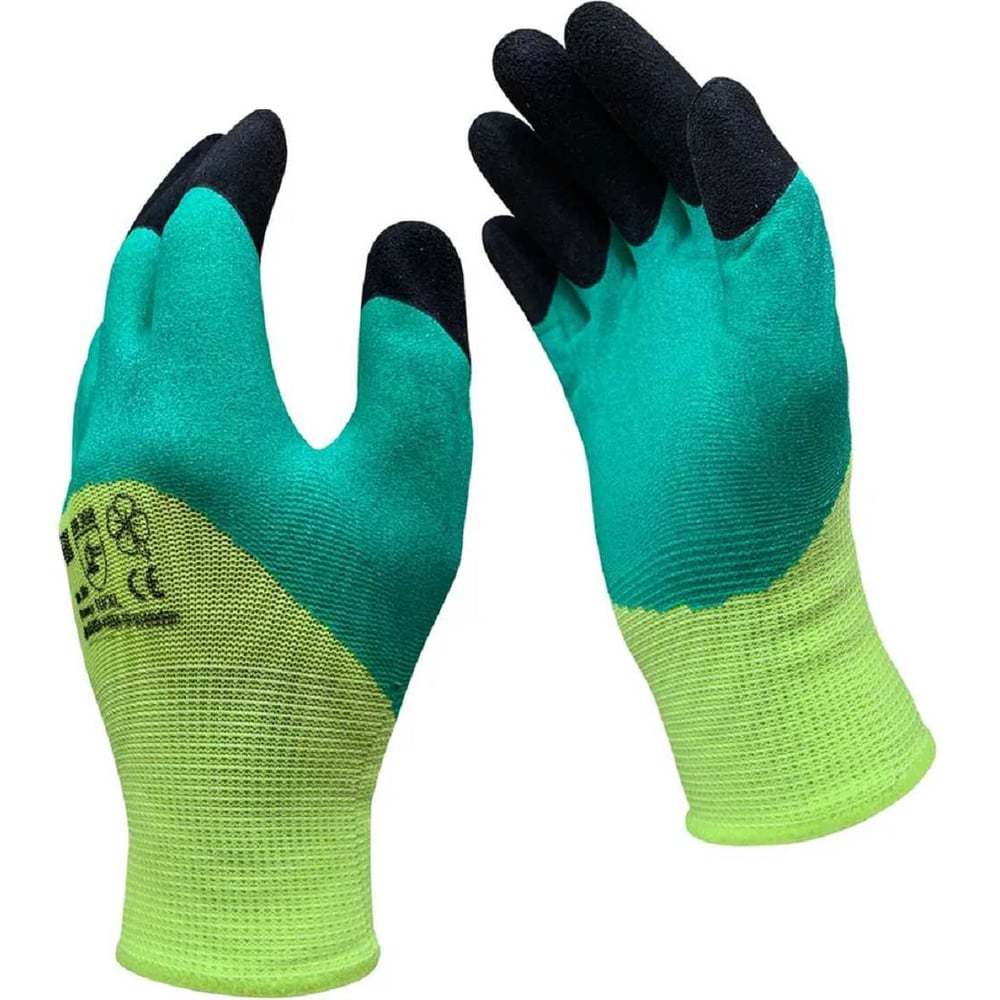 Перчатки рабочие Master-Pro 10 пар. нейлоновые с двойным латексным покрытием ТОРРОН ГРИН (2GB ...
