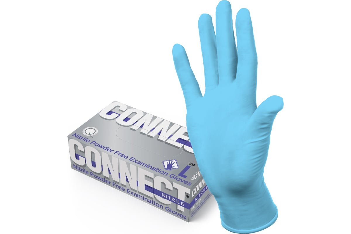 Нитриловые перчатки CONNECT 100 шт., размер L CТ0000004692 - выгодная ...