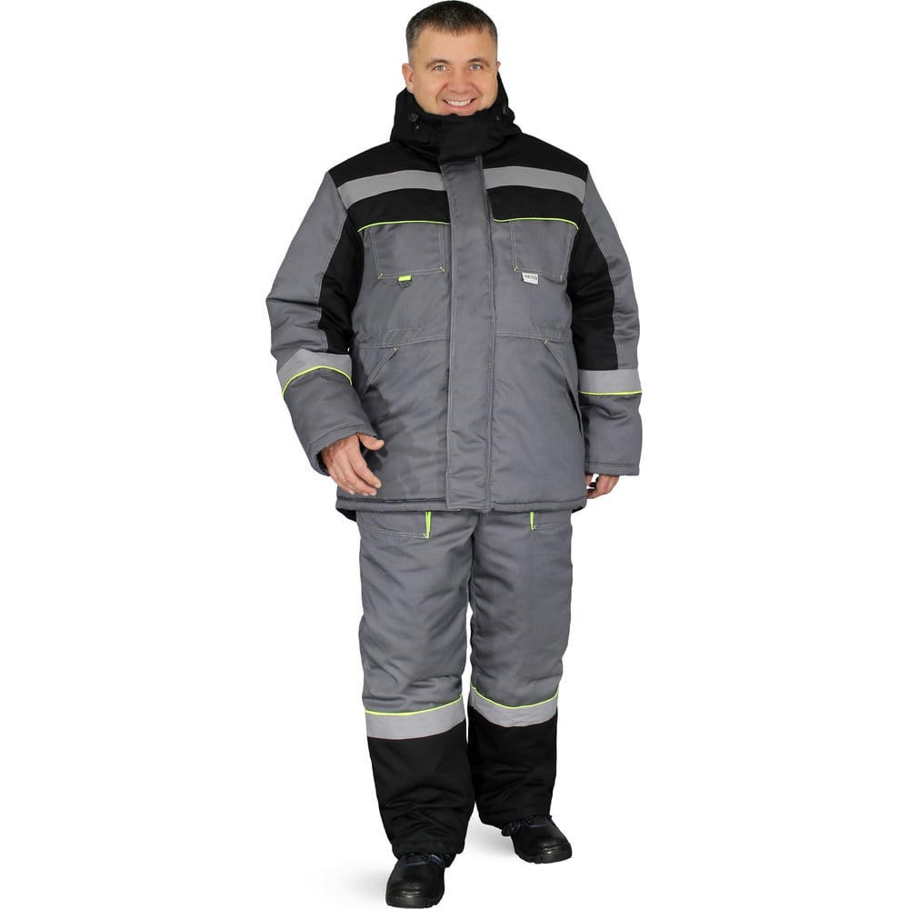 Костюм утепленный РАССО "Система" куртка+п/к, тк.смес.240, цв.т.СЕР/черн/лимон, р.60-62/194-200 ...