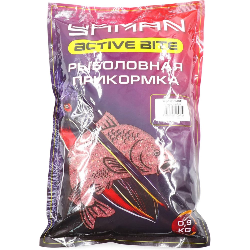 Прикормка Yaman Active Bite Карп (слива), красный, 900 г Y-AB-04 ...