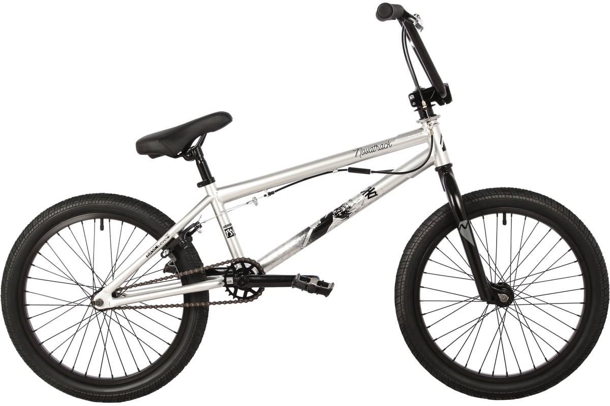 Велосипед NOVATRACK диаметр колес 20", BMX PSYCHO серебристый, сталь ...