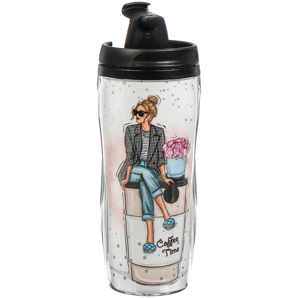 Термокружка DANIKS пластик, 0.38 л, комплимент девушки, колба пластик, yycf001-26 435628 ...