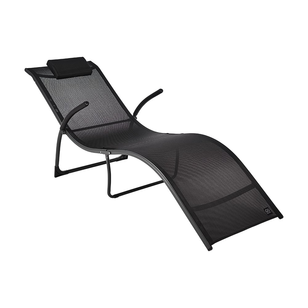 Складной садовый шезлонг GoGarden ACADIA 183x55x70 см, черный 50312 ...