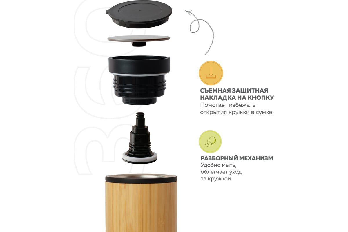 Термокружка Santai Living To-Go 360 из бамбука и стали, 400 мл, в ...