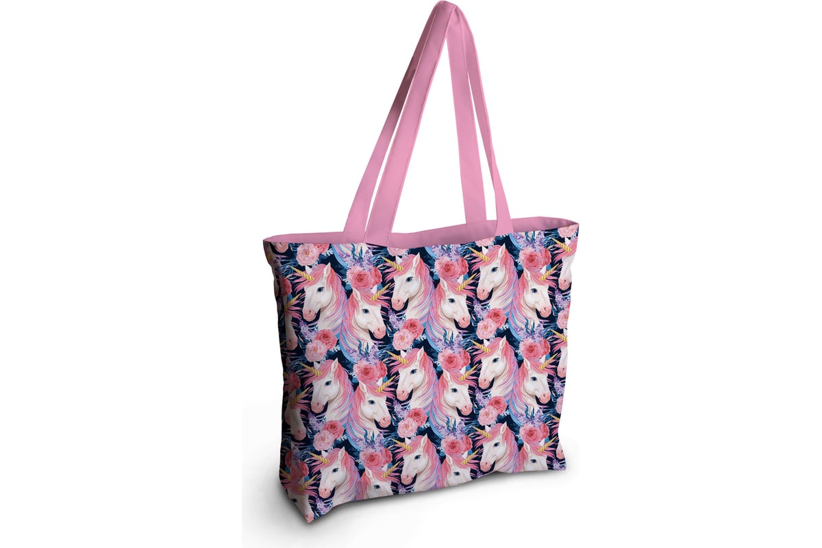 Женская спортивная пляжная сумка JOYARTY Единороги и цветы, текстильная, на молнии, 49x36 см bsz ...