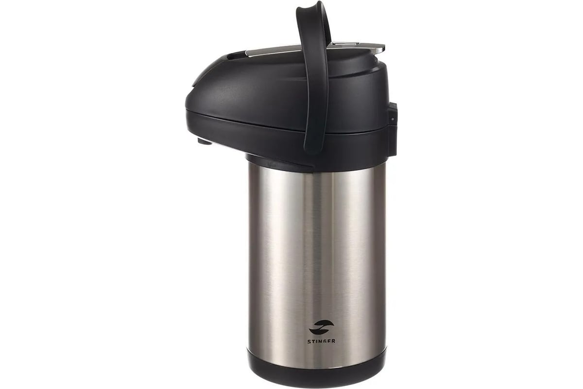 Широкий термос с помпой Stinger 3 л, нержавеющая сталь, серебристый, 24 ...
