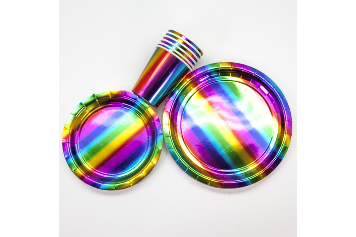 Тарелки Волна веселья 9''/23 см, Радужный, Голография, 6 шт. 625022 ...