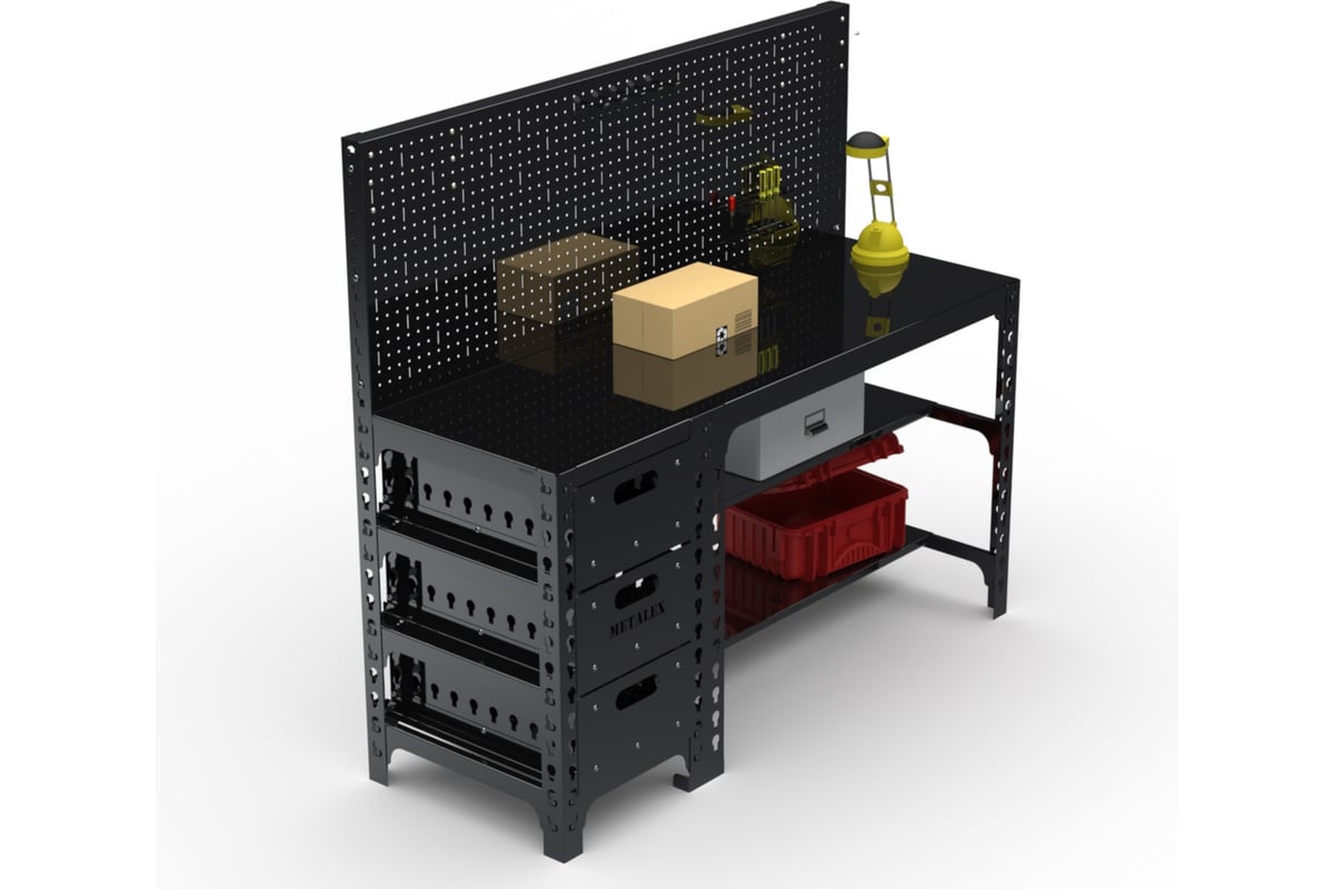 Стол металлический ООО Металекс 750x1600x400 мм, с выдвижными ящиками и ...