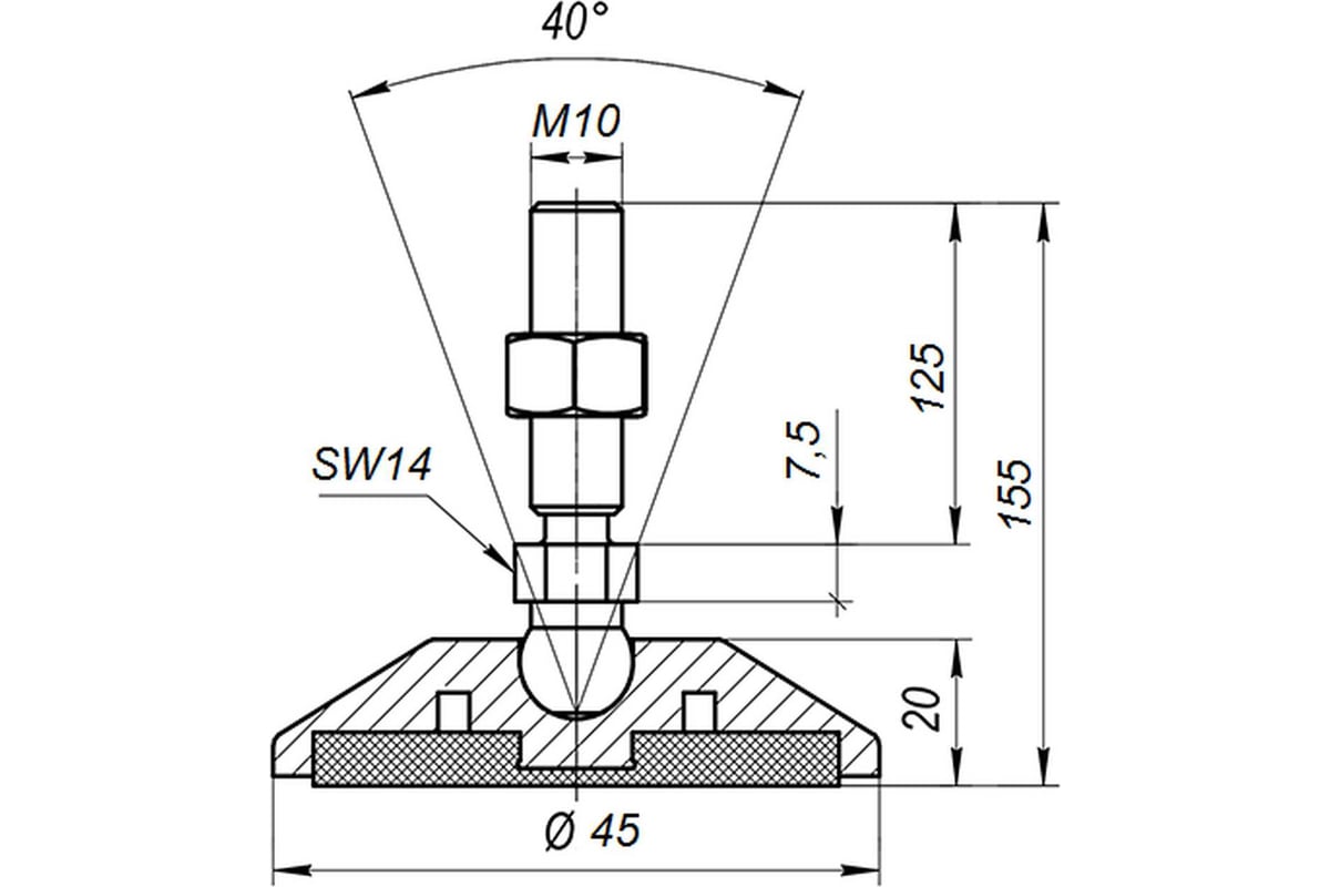 Опора с наружной резьбой и пластиной антискольжения Арт. (упаковка 4 штуки) Алтервиа A00023 ...