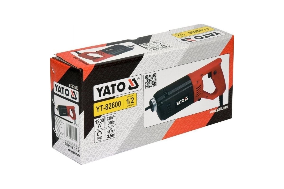 Глубинный вибратор для бетона YATO 1200 Вт, 3.5 м, 35 мм YT-82600 цена: 13680 р. для уплотнения ...