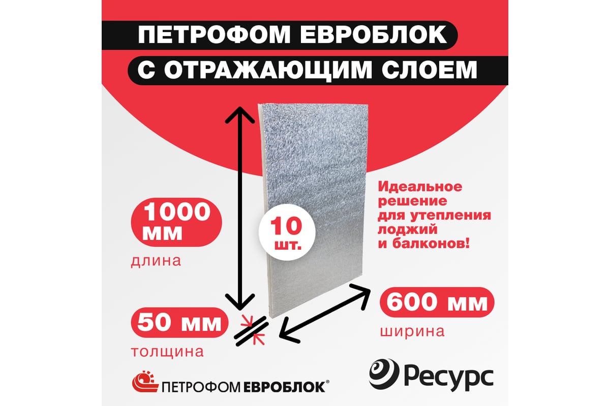 Несшитый пенополиэтилен с отражающим слоем ПЕТРОФОМ ЕВРОБЛОК 50 мм ...