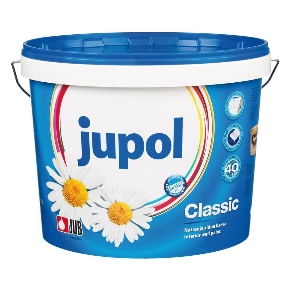 Матовая краска Jub Jupol Classic для стен и потолков супербелая 5 л 1/2 ...
