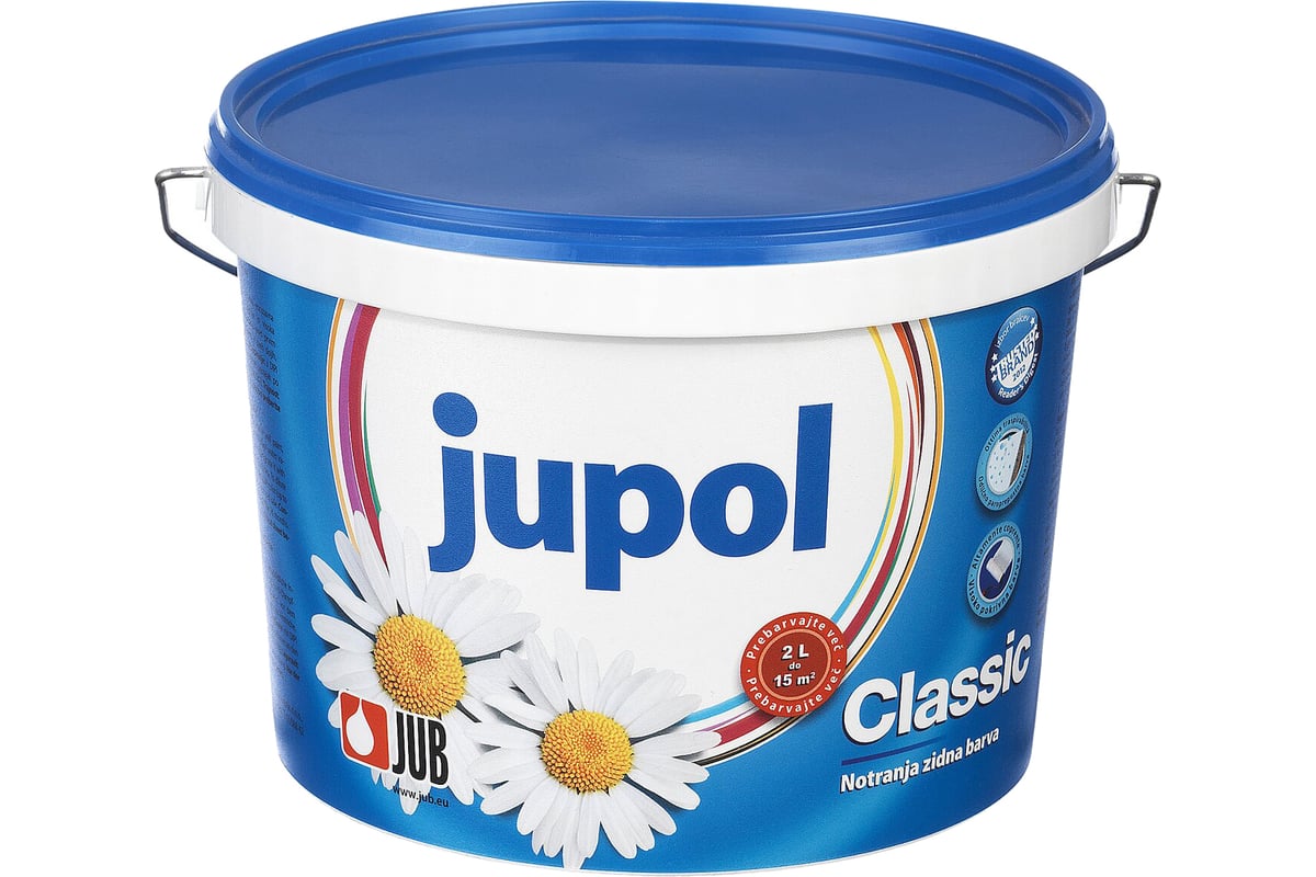 Матовая краска Jub Jupol Classic для стен и потолков супербелая 2 л 1/8 ...