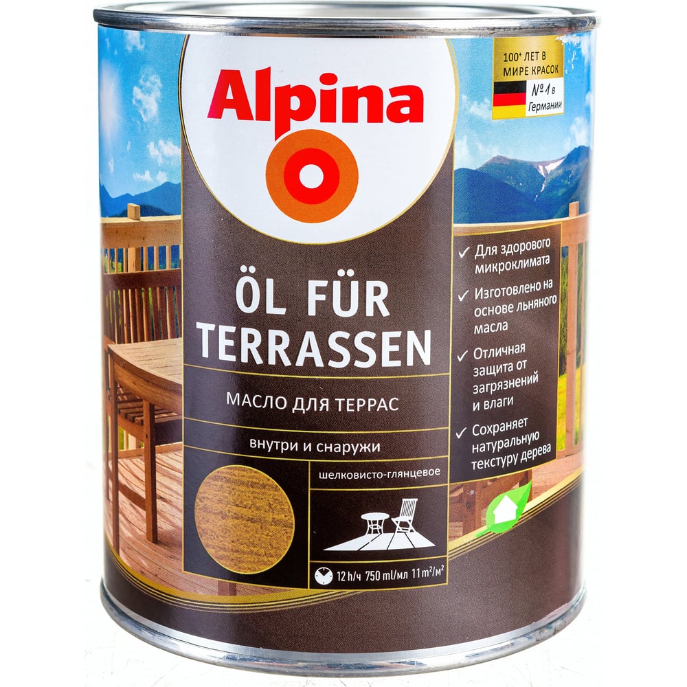 Масло ALPINA NEW OL FUR TERRASEN для террас, шелк/гл, средний 0,75л ...