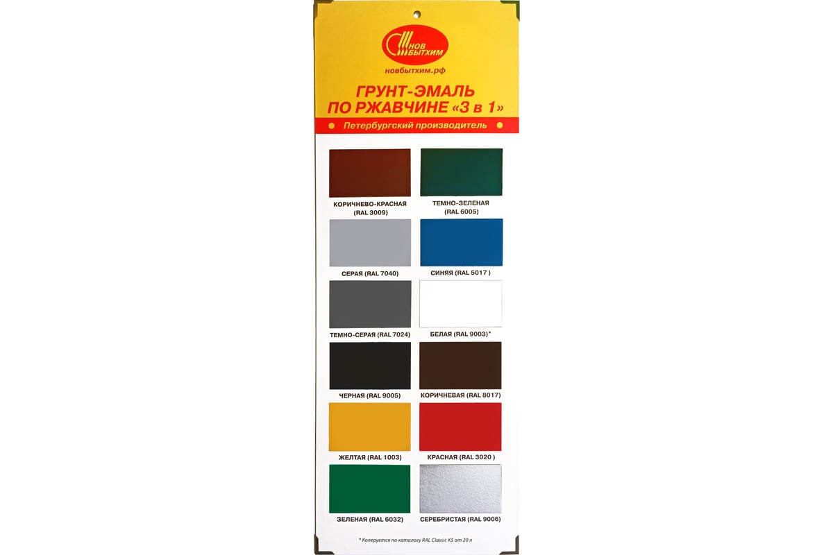 Грунт-эмаль по ржавчине 3в1 Новбытхим красно-коричневая RAL 3009 20 л ...