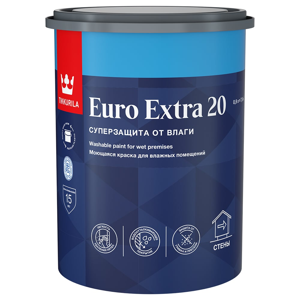 Краска для влажных помещений Tikkurila EURO EXTRA 20 C п/мат 0,9л ...