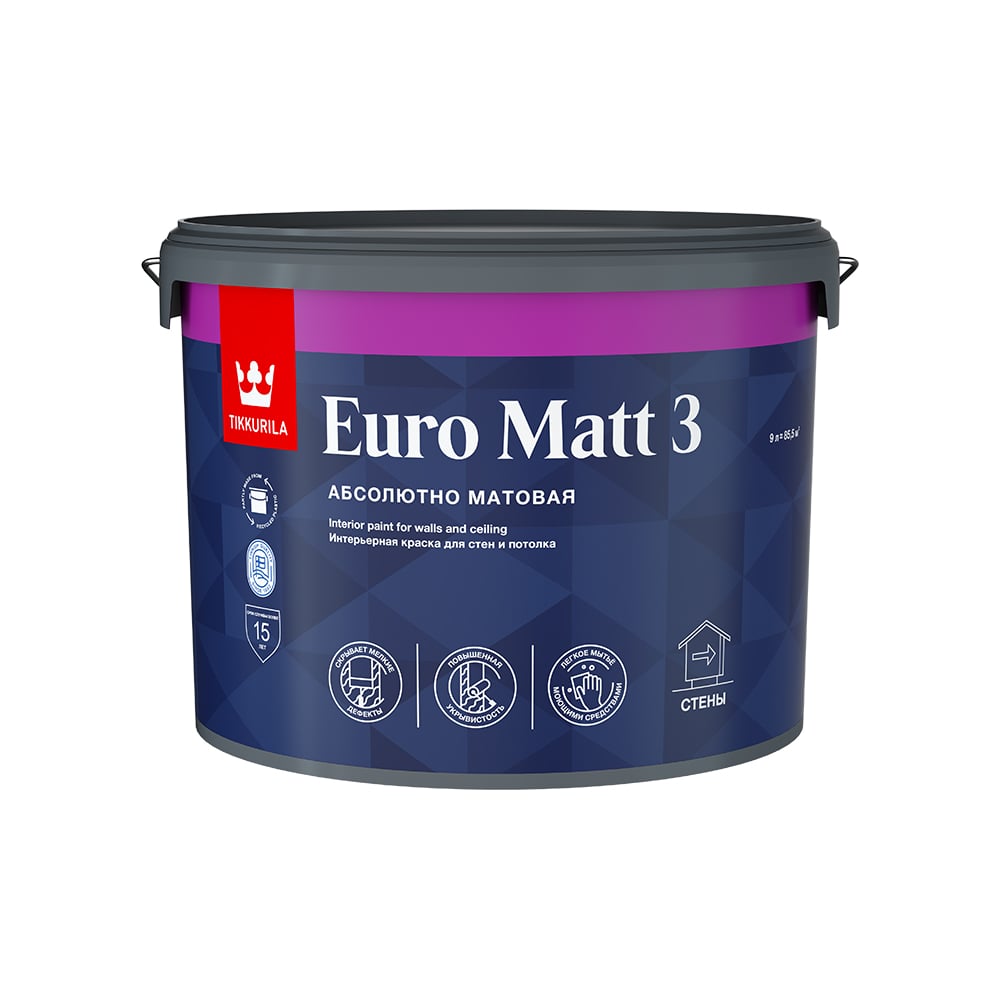 Интерьерная краска Tikkurila EURO MATT 3 база C глубоко матовая 9л ...