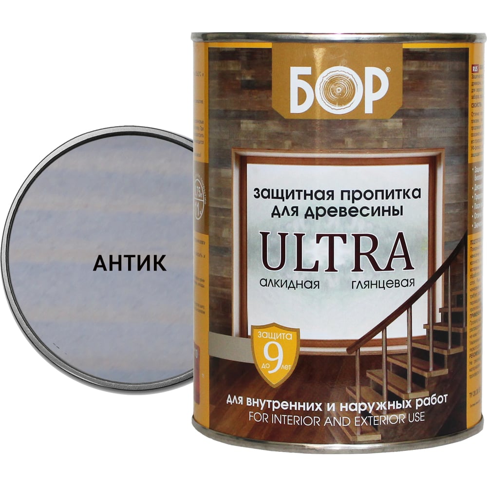 Защитная пропитка для дерева Бор Ultra для наружных работ, Антик 8 кг ...