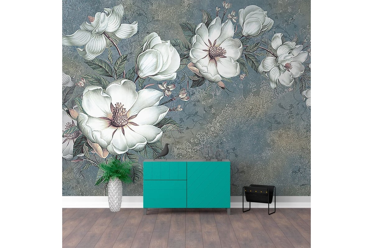 Фотообои ООО Первое ателье цветы "Белые бутоны на сером фоне" 195x100 ...