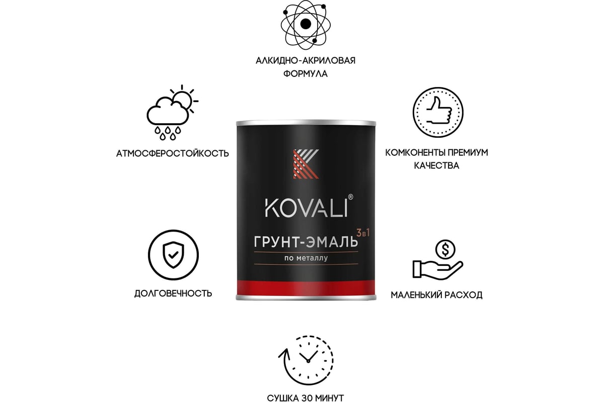 Грунт-эмаль 3 в 1 KOVALI матовая, Резедово-зеленая RAL 6011, 10 кг kov3 ...