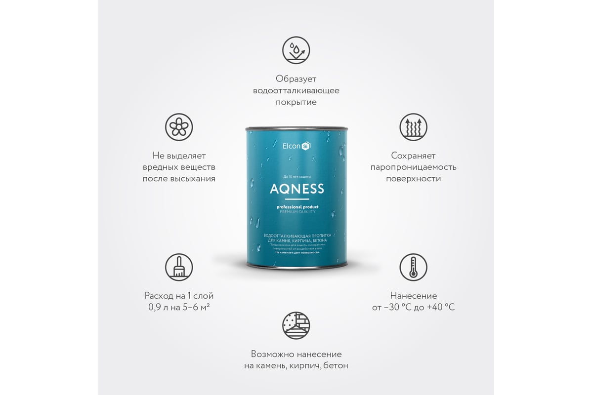 Гидрофобизатор для камня, кирпича, бетона Elcon Aqness 0.9 л 00-00002941 - выгодная цена, отзывы ...