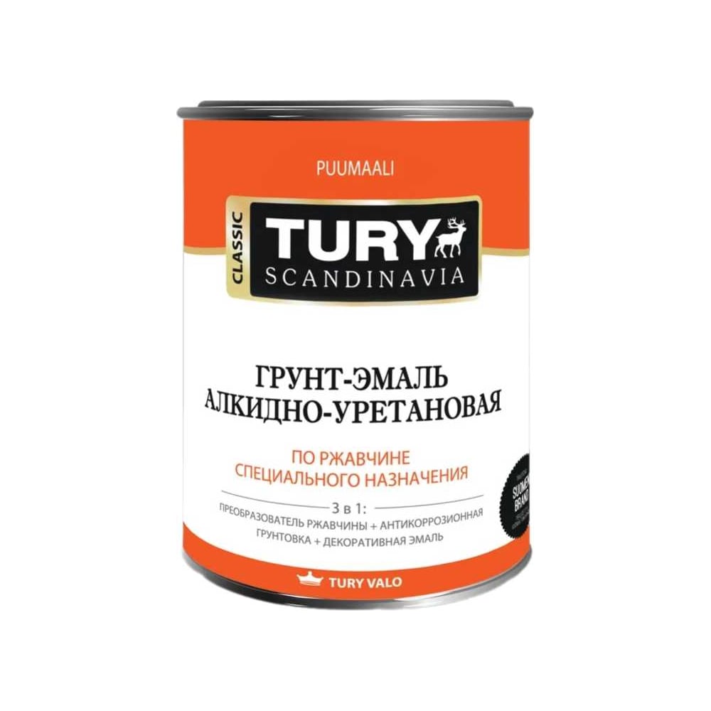 Грунт-эмаль TURY АУ по ржавчине 3 в 1 красно-коричневая (RAL 8012), 20 ...