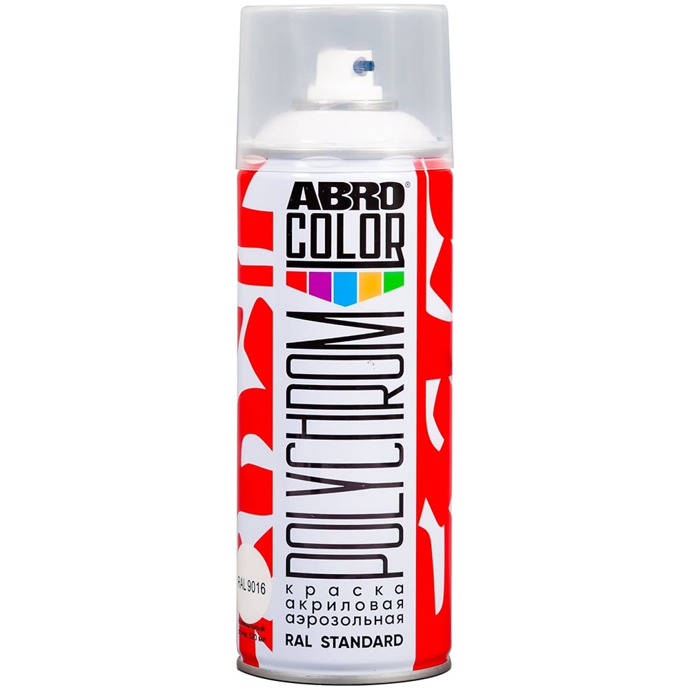 Краска акриловая аэрозольная ABRO POLYCHROM RAL 9016 транспортный белый ...