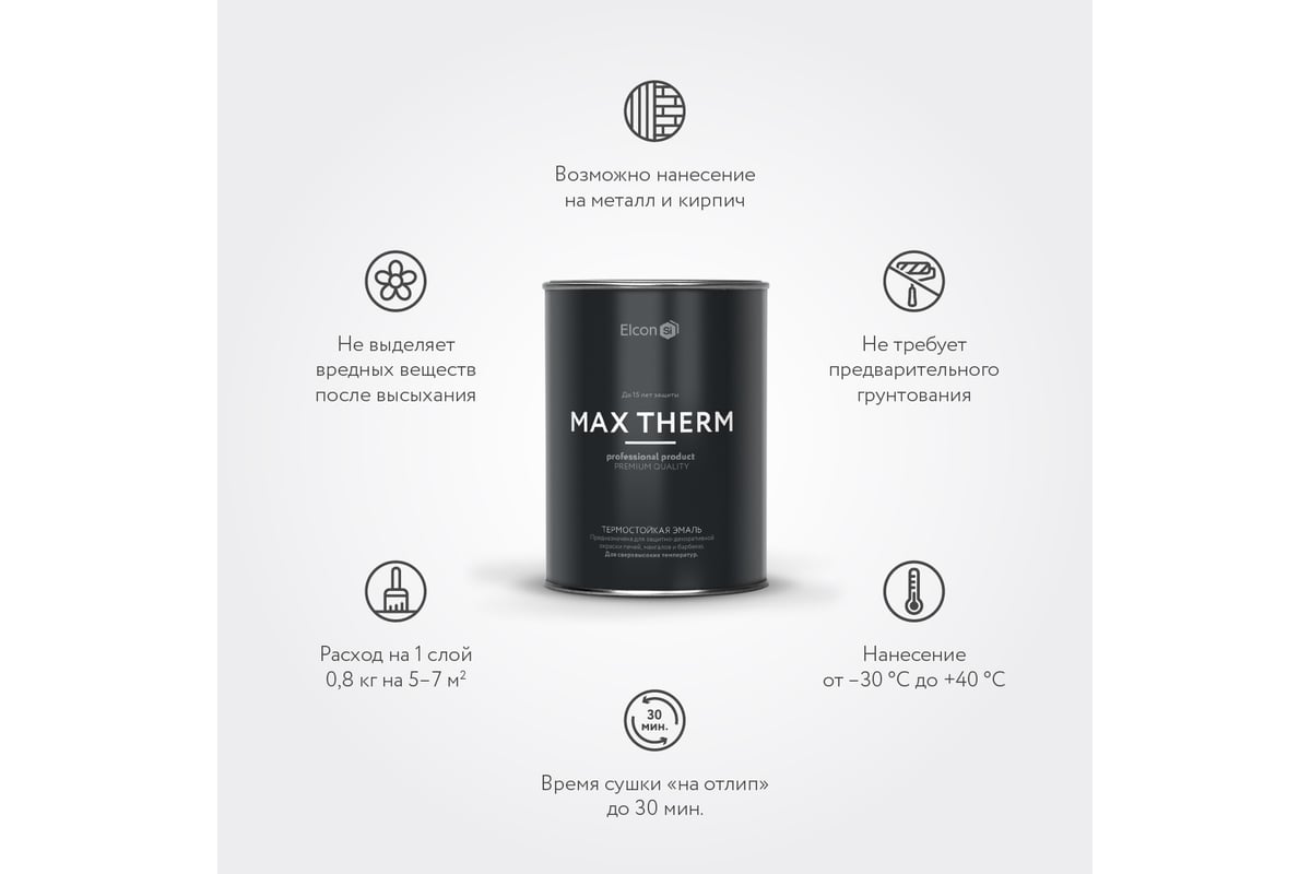 Термостойкая краска Elcon Max Therm для металла, печей, мангалов, радиаторов, дымоходов ...