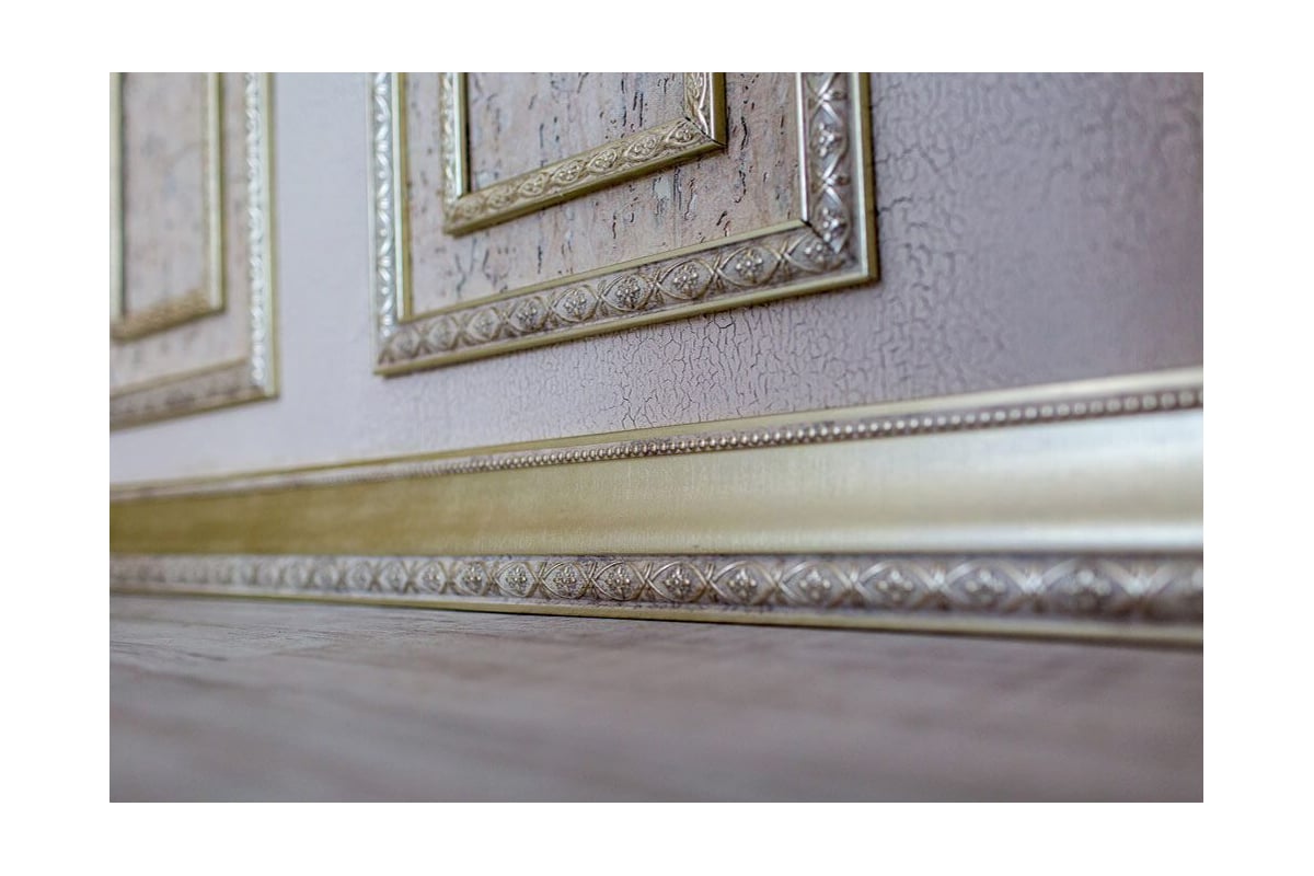 Плинтус Cosca Decor интерьерный багет, 95x14x2400 мм, Платина СПБ016624 ...