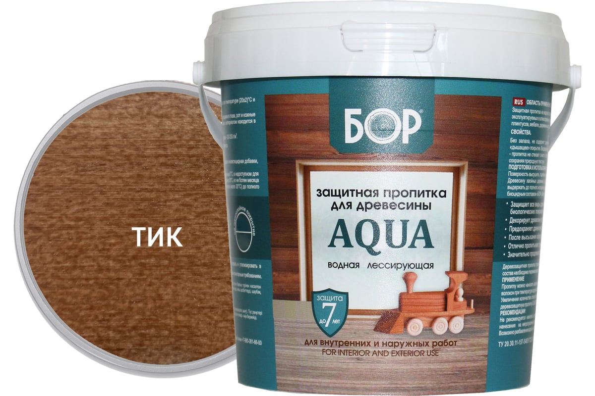 Защитная пропитка для дерева Бор Aqua для наружных работ, тик 2,3 кг ...