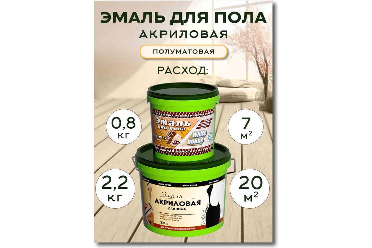 Акриловая эмаль для пола White House (серая; 0.8 кг) 15865 - выгодная ...