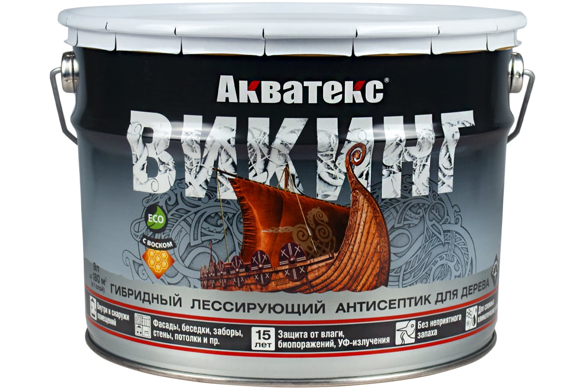 Антисептик для дерева АКВАТЕКС ВИКИНГ лессирующий, полуматовый, дуб, 9 ...