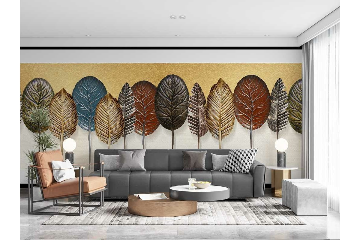 Виниловые фотообои на флизелиновой основе PRIMAVERA Разноцветные листья ...