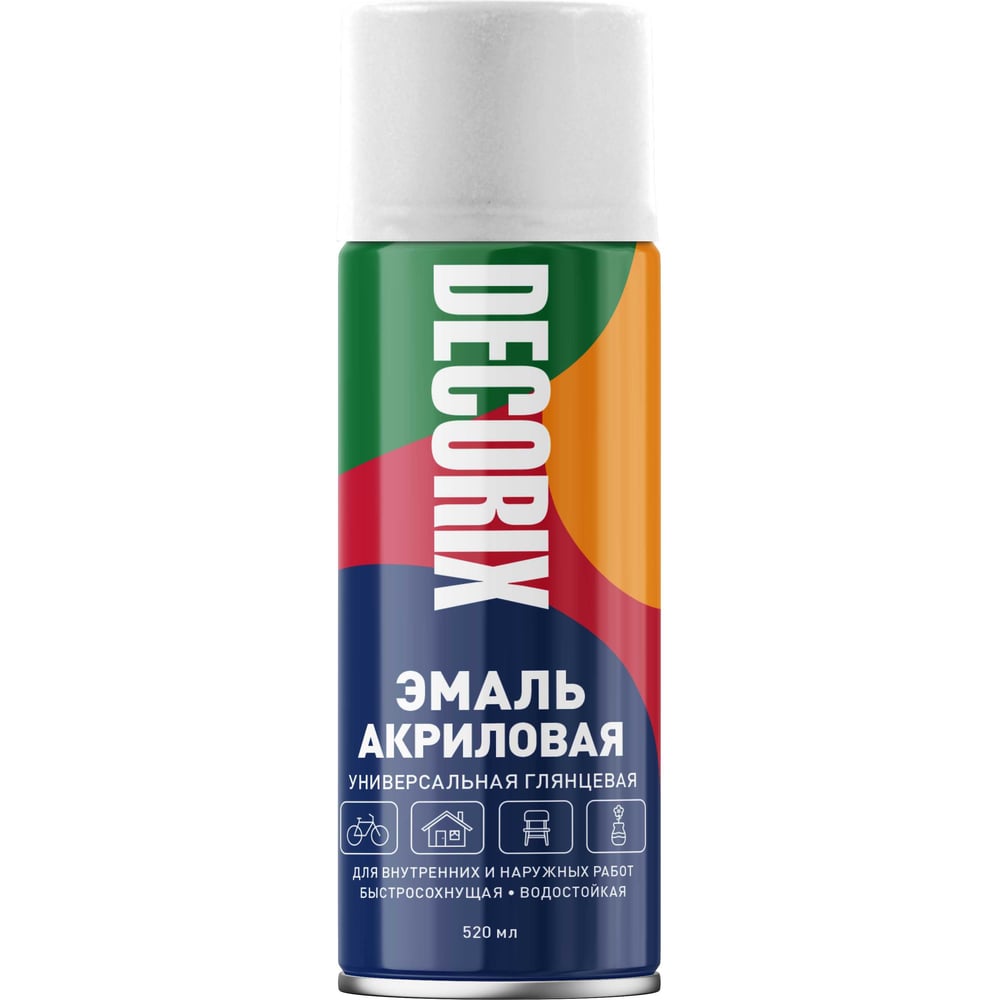 Аэрозольная акриловая эмаль Decorix (универсальная; белый; глянцевый; 520 мл) 0101-21 DX ...