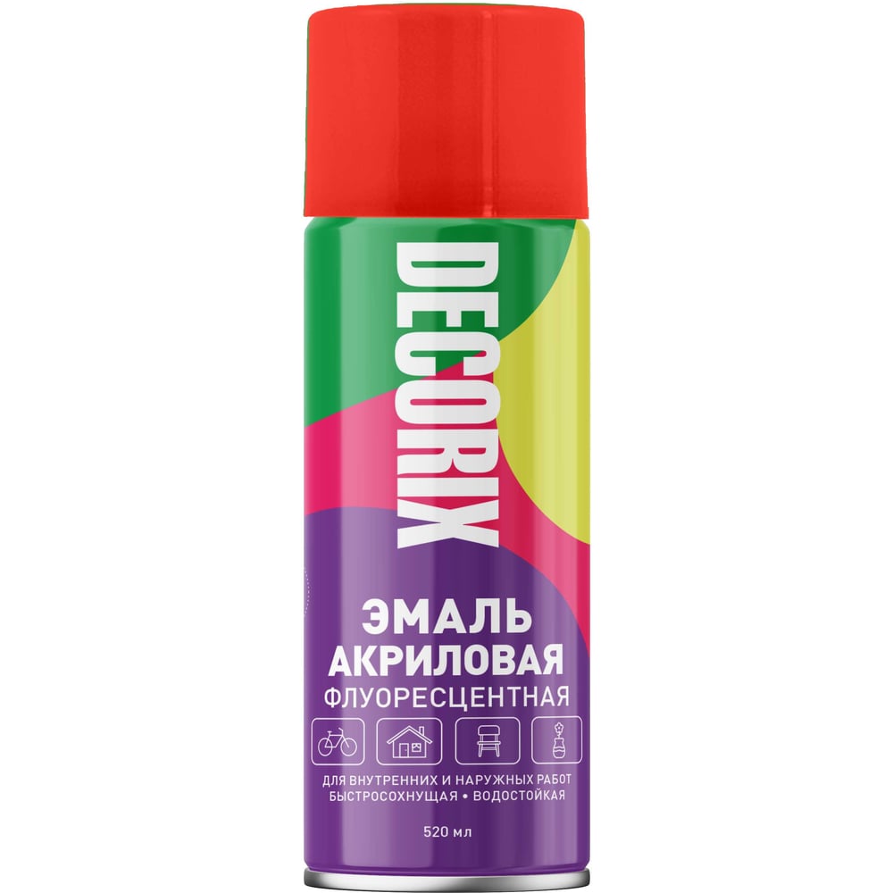 Аэрозольная эмаль Decorix (флуоресцентная; матовая; акриловая; красный; 520 мл) 0102-07 DX ...