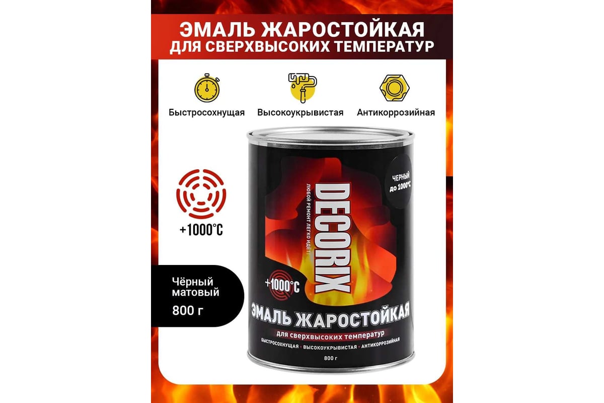 Жаростойкая эмаль для сверхвысоких температур Decorix (до +1000 градусов; матовая; чёрный; банка ...