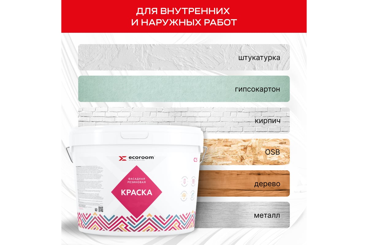 Фасадная резиновая краска ECOROOM RAL 7021 черно-серый, 1.3 кг Е-Кр ...