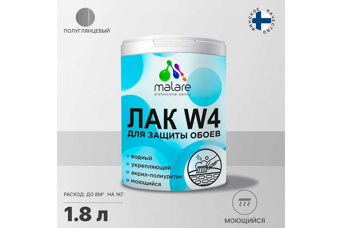 Водный лак MALARE для защиты обоев, для дерева и минеральных ...