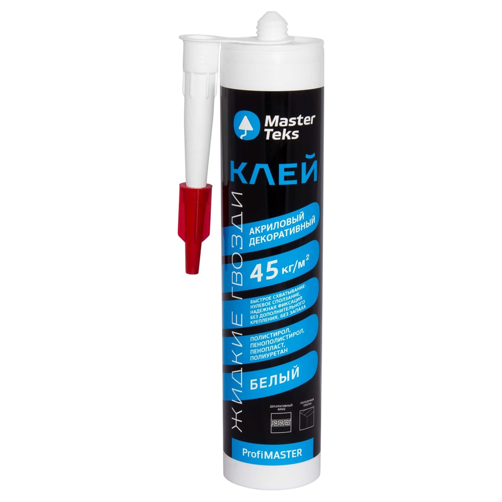 Декоративный клей MASTERTEKS PROFMASTER акрил. 528г белый 45 кг/м2 12 ...
