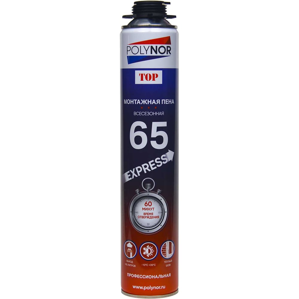 Профессиональная всесезонная монтажная пена Polynor TOP 65 EXPRESS FOAM ПТ-00000003 - выгодная ...