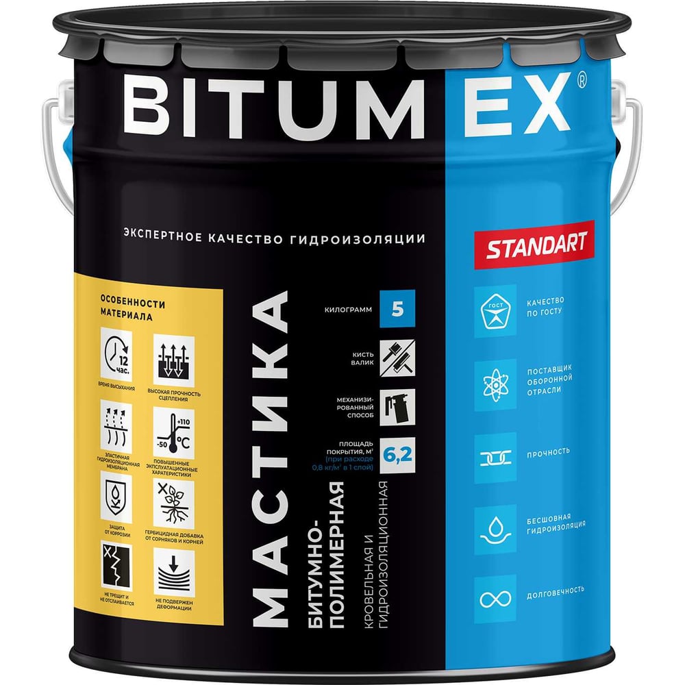 Мастика битумно-полимерная кровельная и гидроизоляционная BITUMEX ведро ...